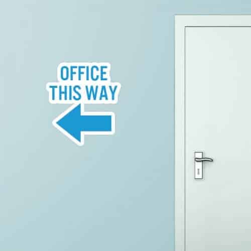 Office This Way Left Arrow Graphic Sign | Sticker Genius